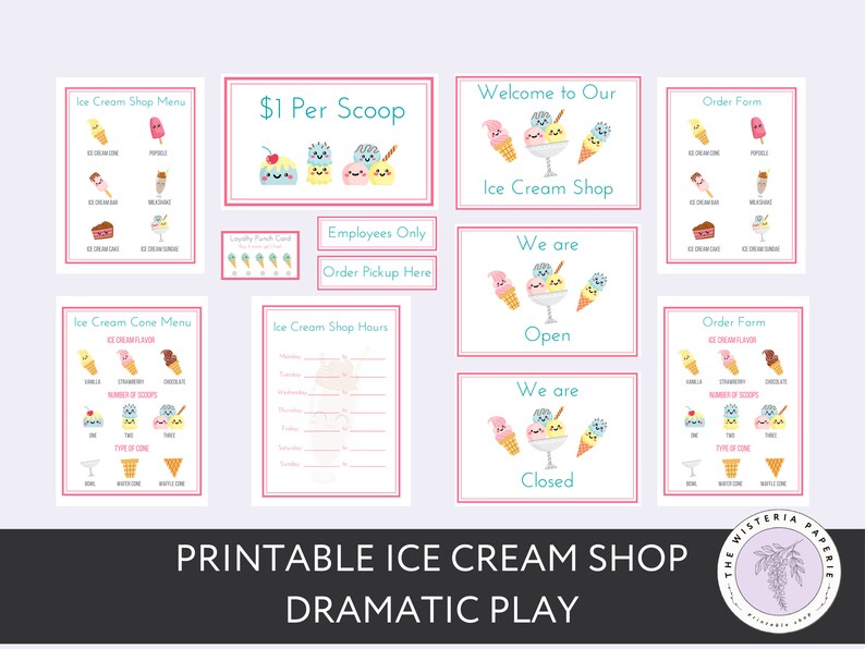 Printable Ice Cream Shop Pretend Play for Kids, Sweet Dramatic Play ...