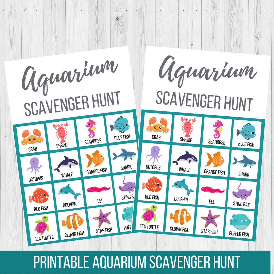 Aquarium Scavenger Hunt Printable for Kids, Ocean Animals Digital ...