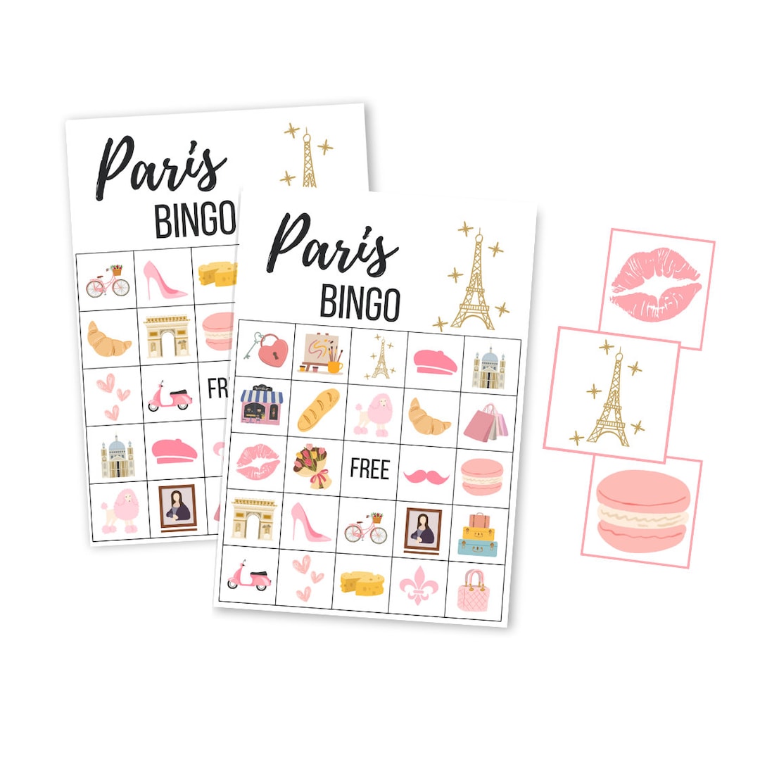 Paris BINGO Party Games, Printable Girl Birthday Party Digital Download ...