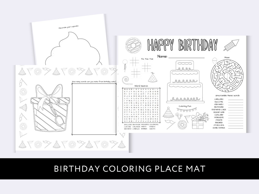Printable Happy Birthday Coloring Place Mats for Kids Party - Etsy