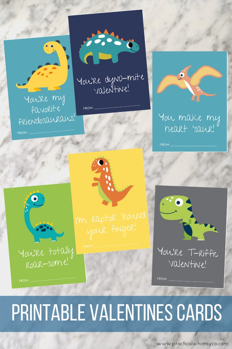 Dinosaur Valentines Day Card for Kids Printable Valentines - Etsy
