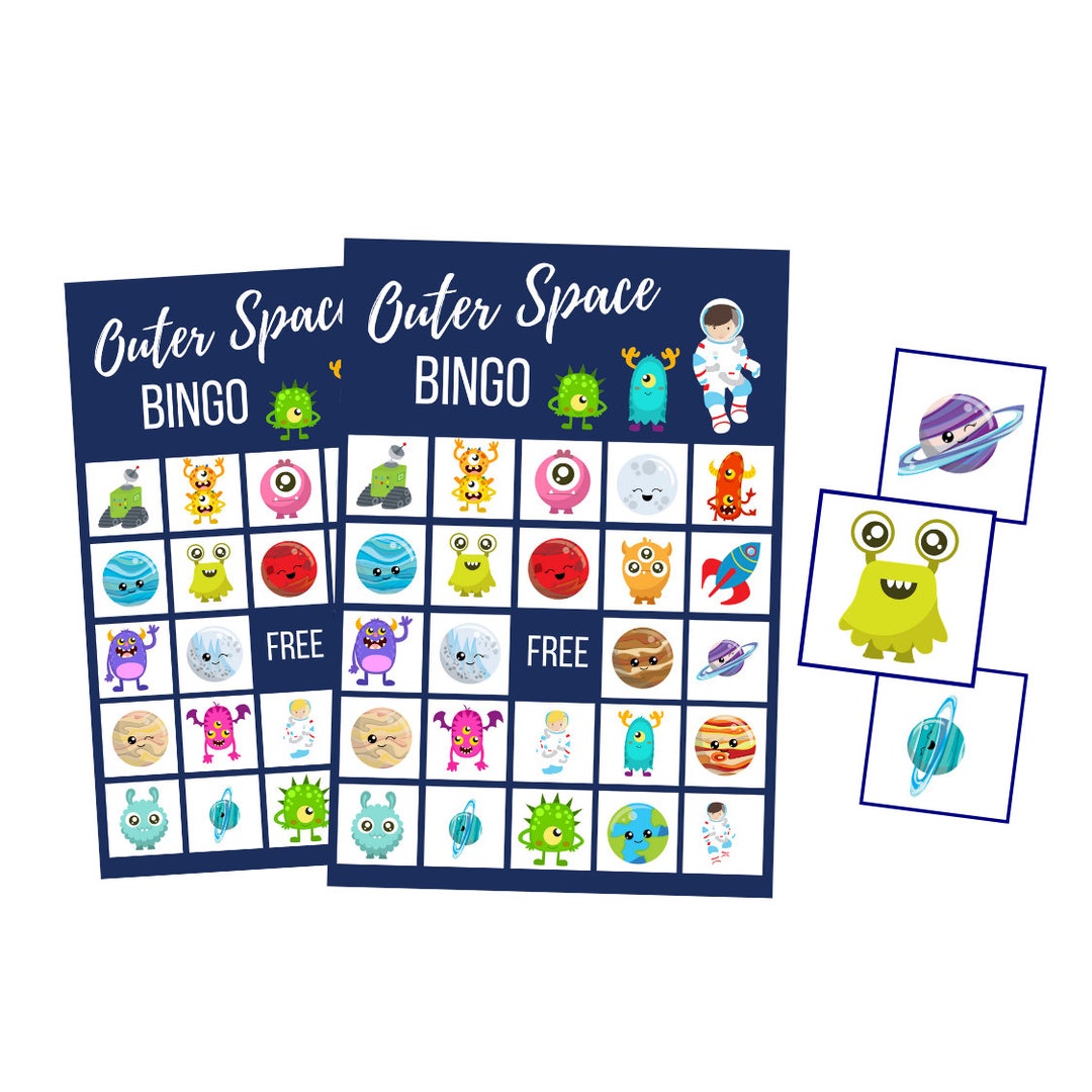 Printable Outer Space Party BINGO Cards for Birthday Game, Alien ...