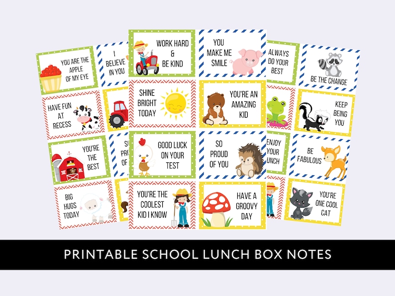 Printable Farm Animal Lunch Box Notes for Kids Barnyard - Etsy