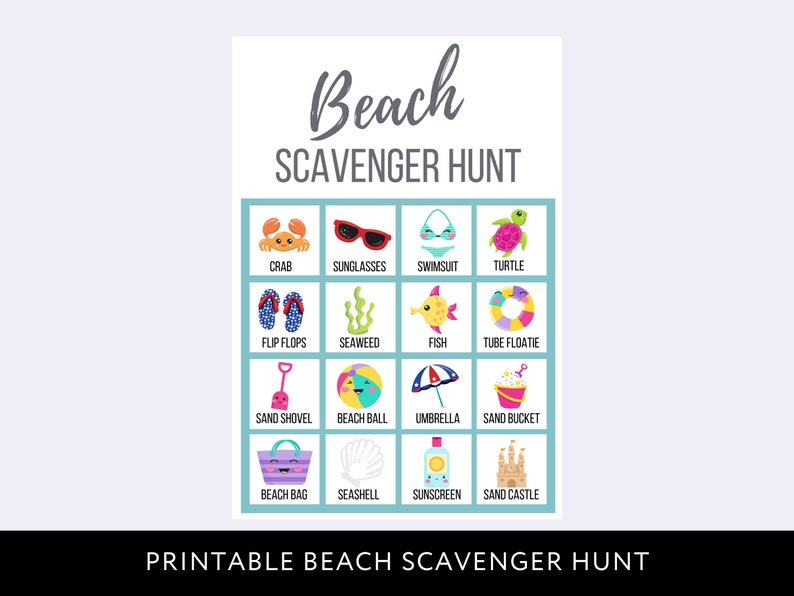 Beach Scavenger Hunt Printable for Kids, Field Trip Digital Download ...