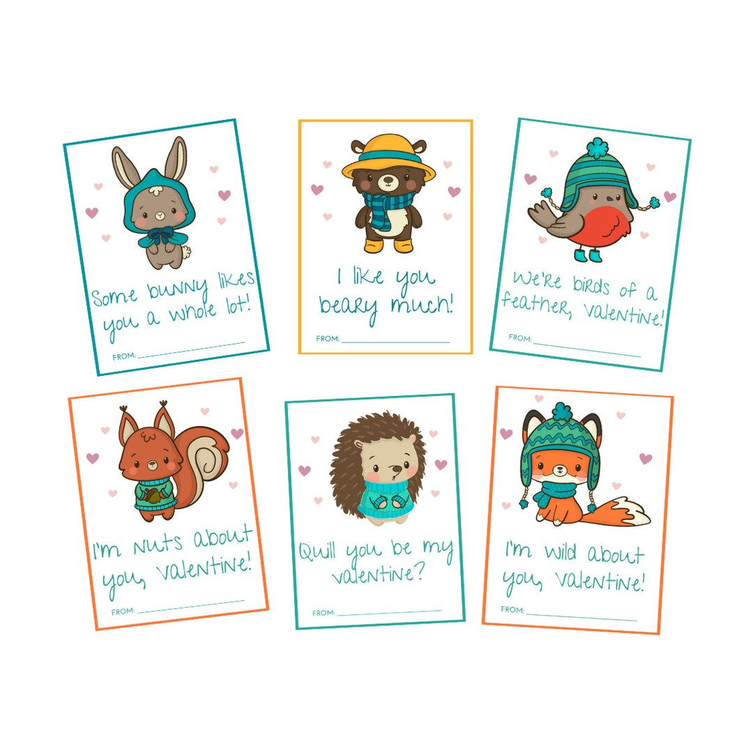 Printable Valentines Day Card for Kids, Woodland Animal Valentines ...