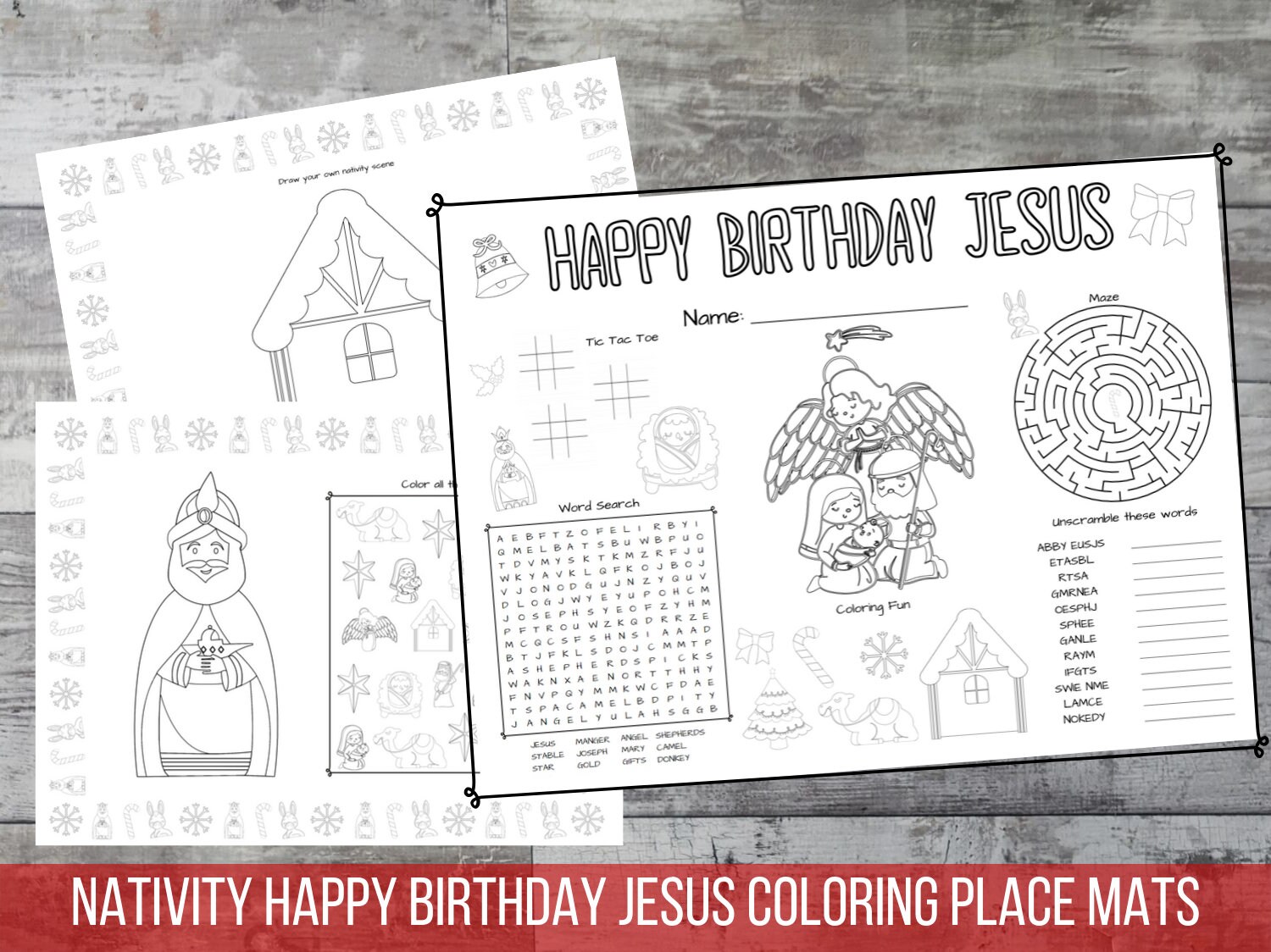 Nativity Christmas Kids Place Mat Printable, Happy Birthday Jesus ...