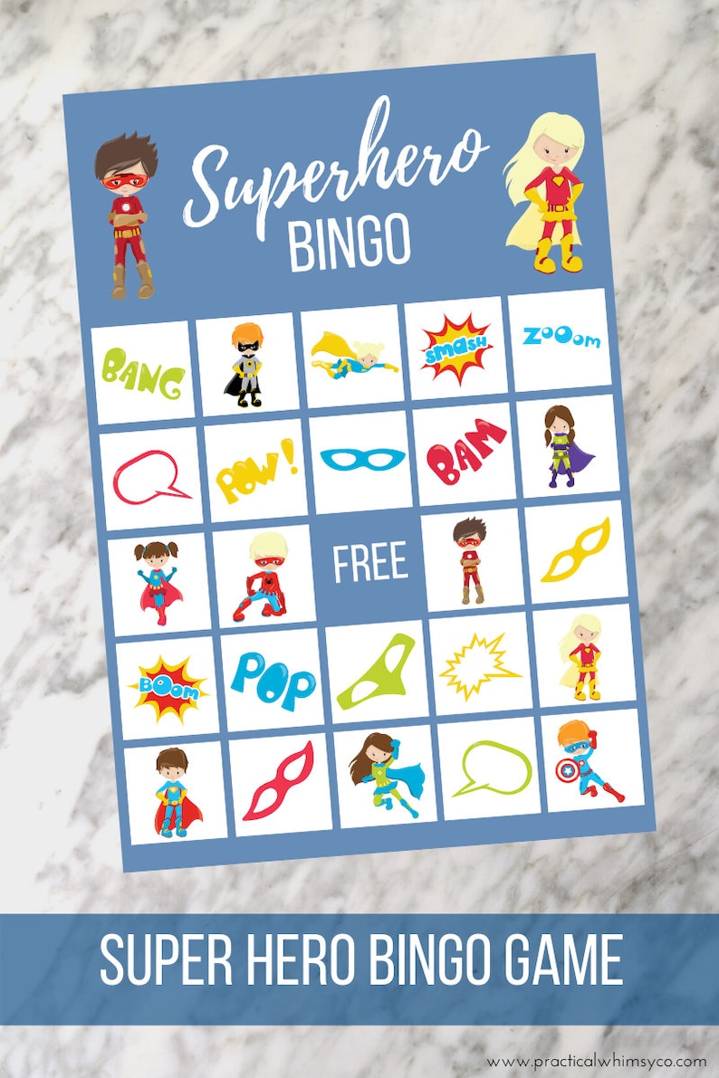 Superhero BINGO Game, Printable Super Hero Birthday Party, Kids ...