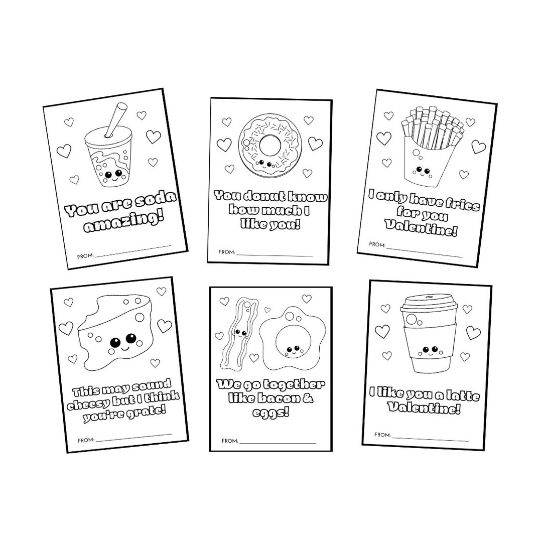 Coloring Valentines Day Cards for Kids, Kawaii Printable, School ...