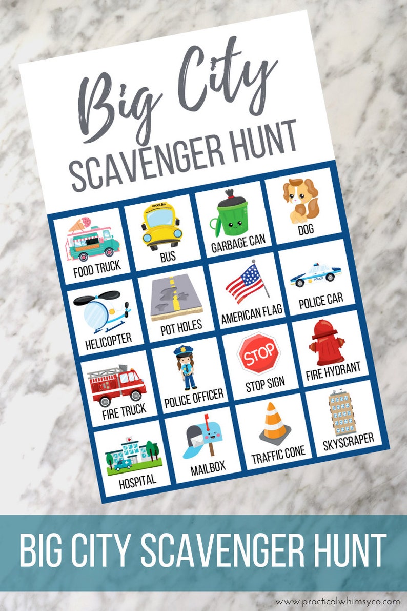 Big City Scavenger Hunt Printable for Kids, Vacation Digital Download ...