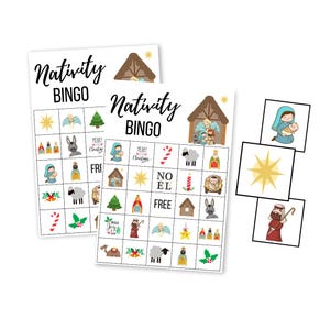 Printable Nativity Christmas BINGO Cards, Sunday School Game, Church ...