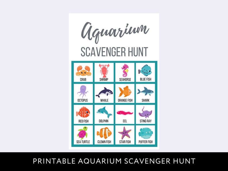 Aquarium Scavenger Hunt Printable for Kids, Ocean Animals Digital ...