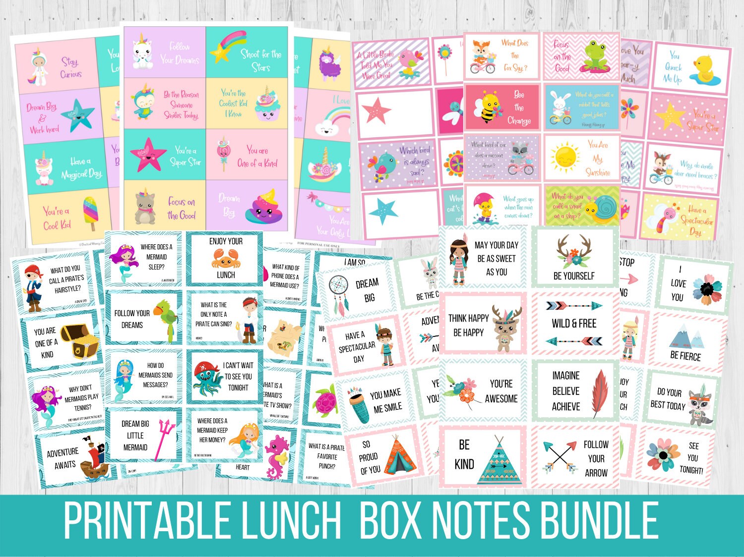 Lunchbox Notes for Kids Bundle, Rainbow Unicorn Back to School Notes ...