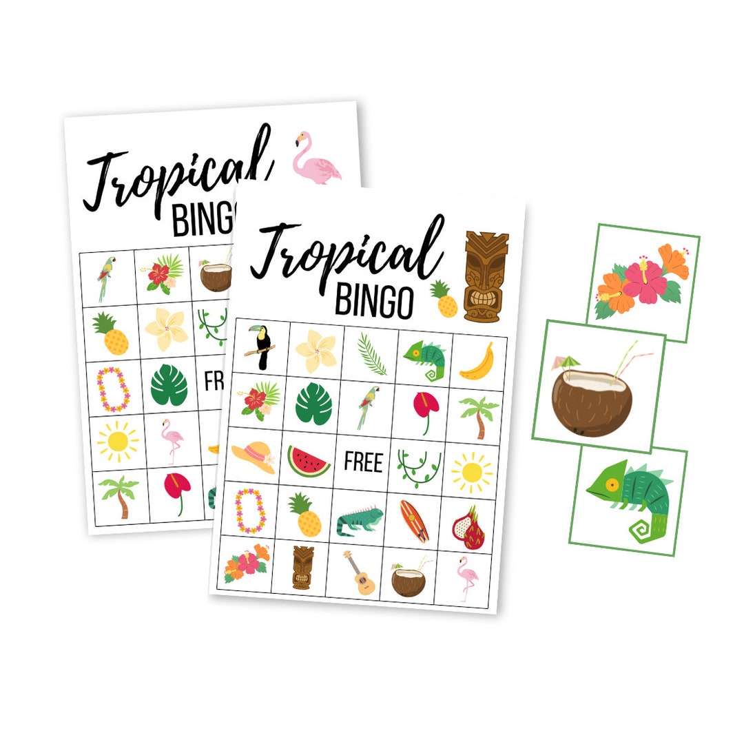 Tropical BINGO Game, Flamingo Digital Download, Hawaii Luau Instant ...