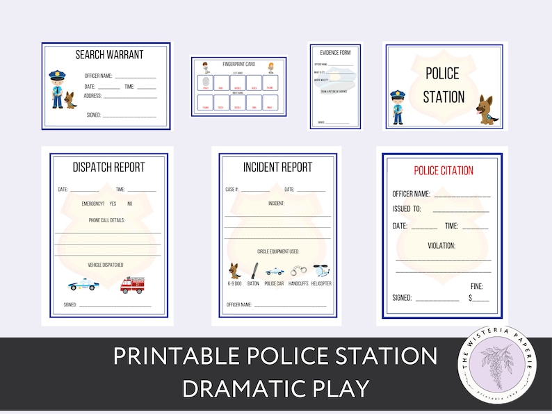 Printable Police Station Dramatic Play for Kids, Pretend Play Digital ...