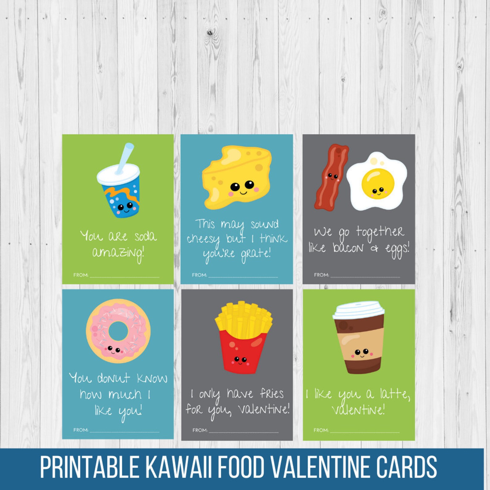 Food Valentines Day Card for Kids Kawaii Printable Valentines - Etsy