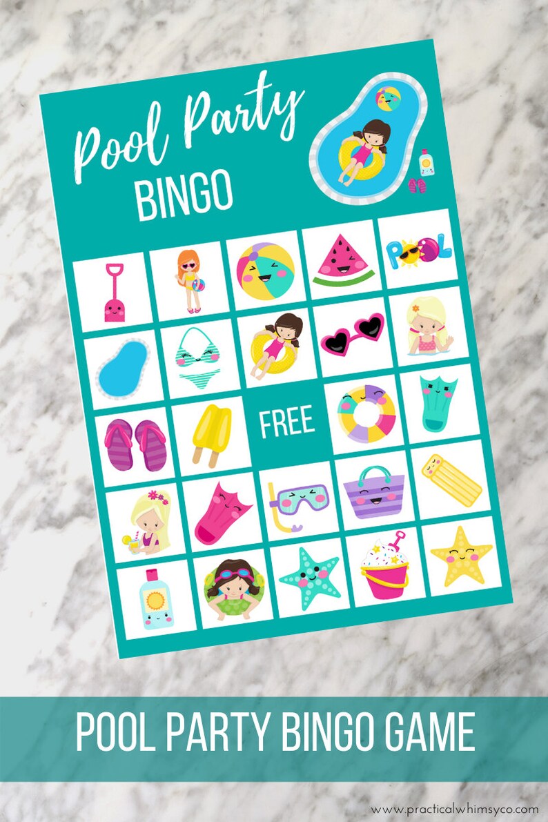 Printable Summer BINGO Game, Pool Party BINGO Cards, Swimming Birthday ...
