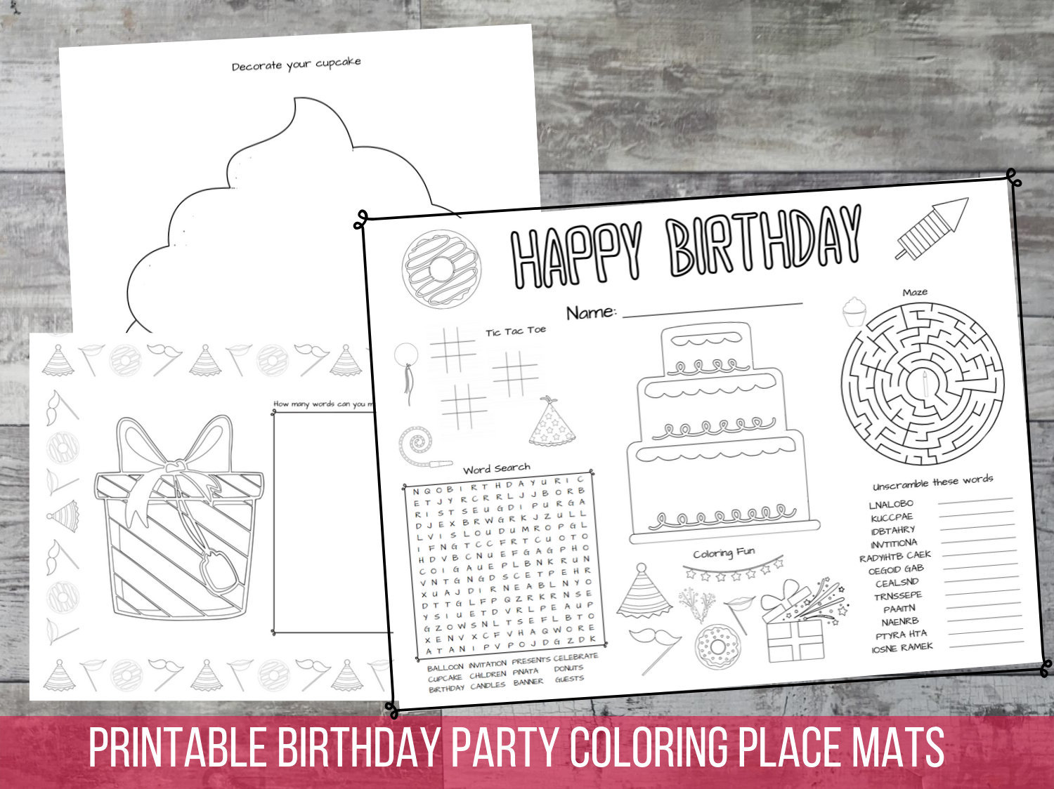 Printable Happy Birthday Coloring Place Mats for Kids Party - Etsy