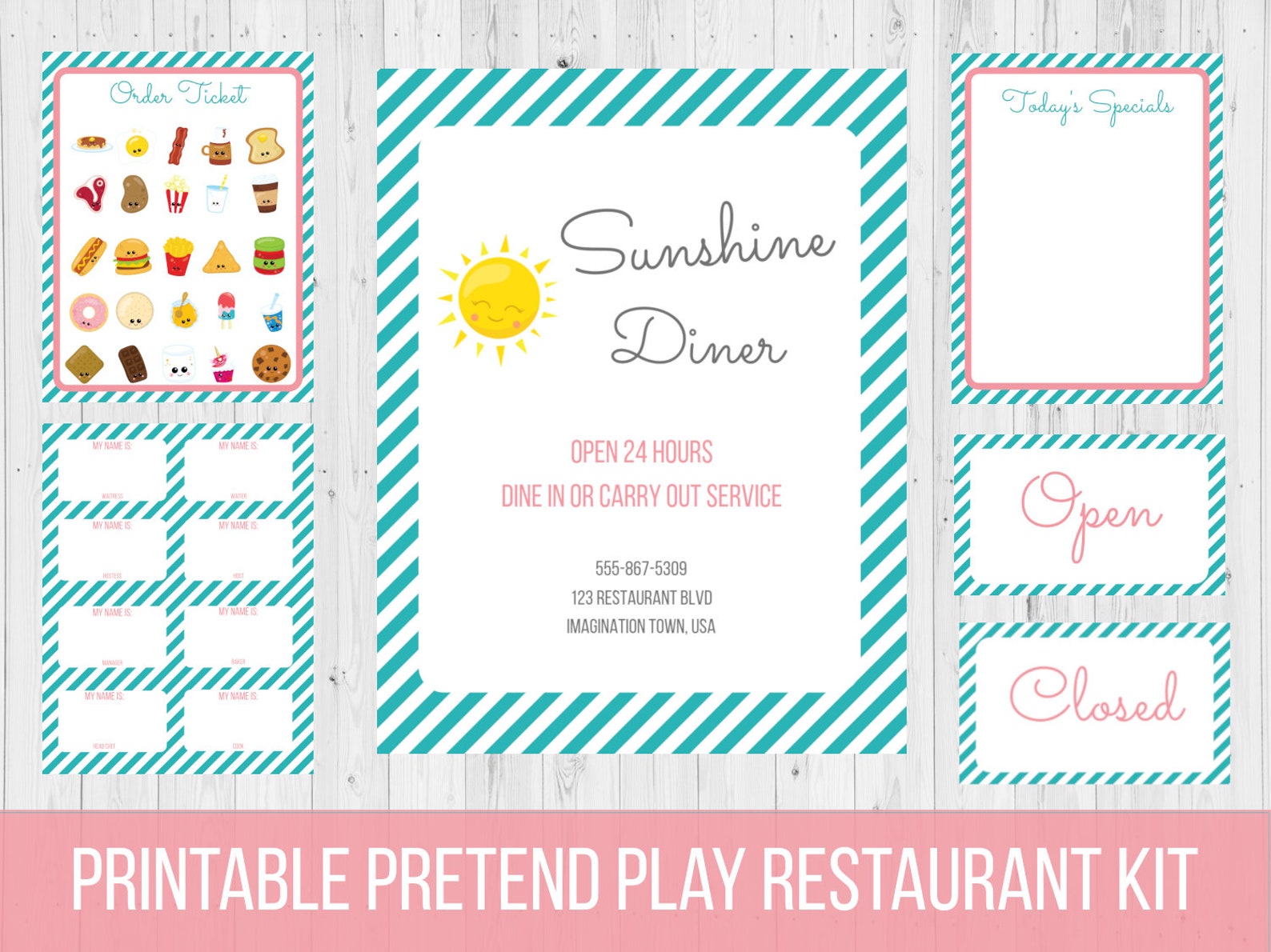 Printable Restaurant Dramatic Play, Pretend Play Diner Digital Download ...