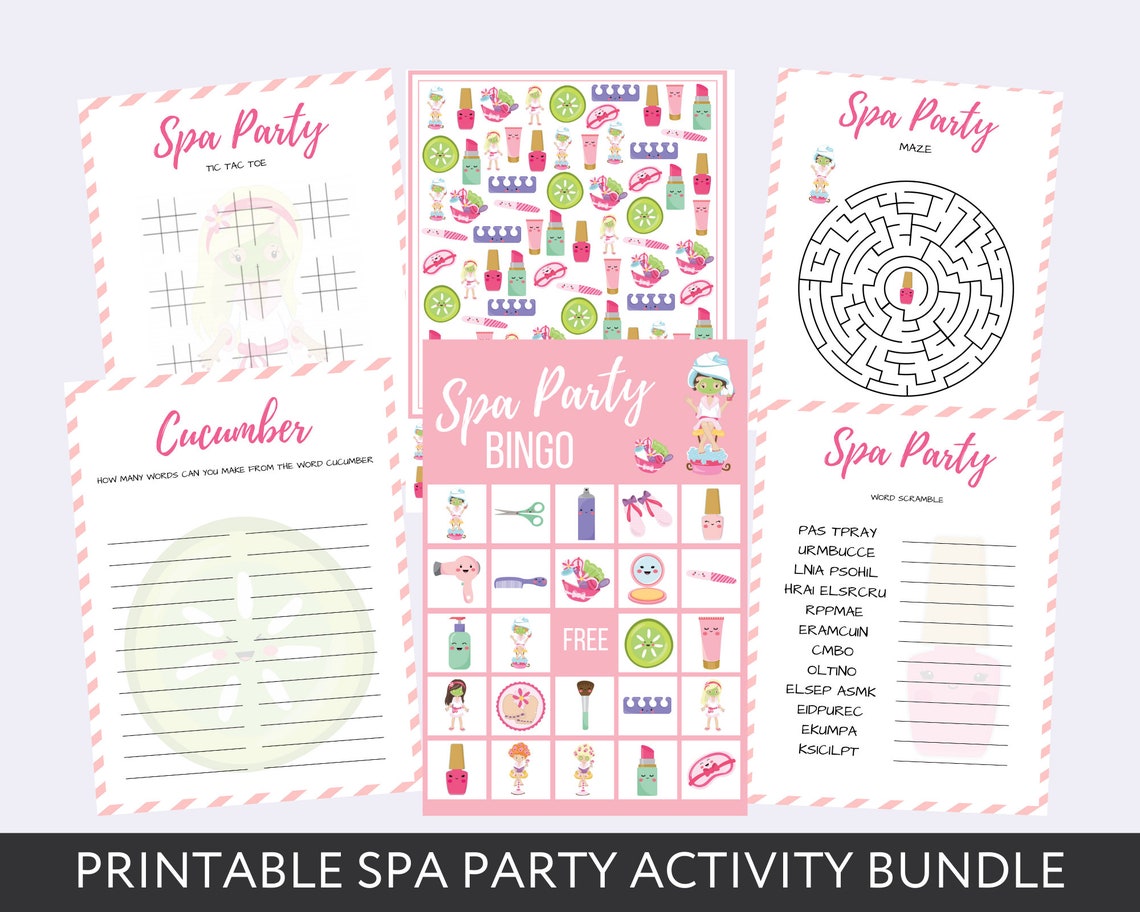 Printable Spa Party Birthday Activity Bundle for Kids, Slumber Party ...