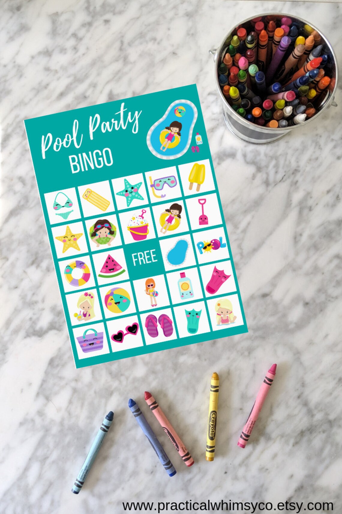 Printable Summer BINGO Game, Pool Party BINGO Cards, Swimming Birthday ...