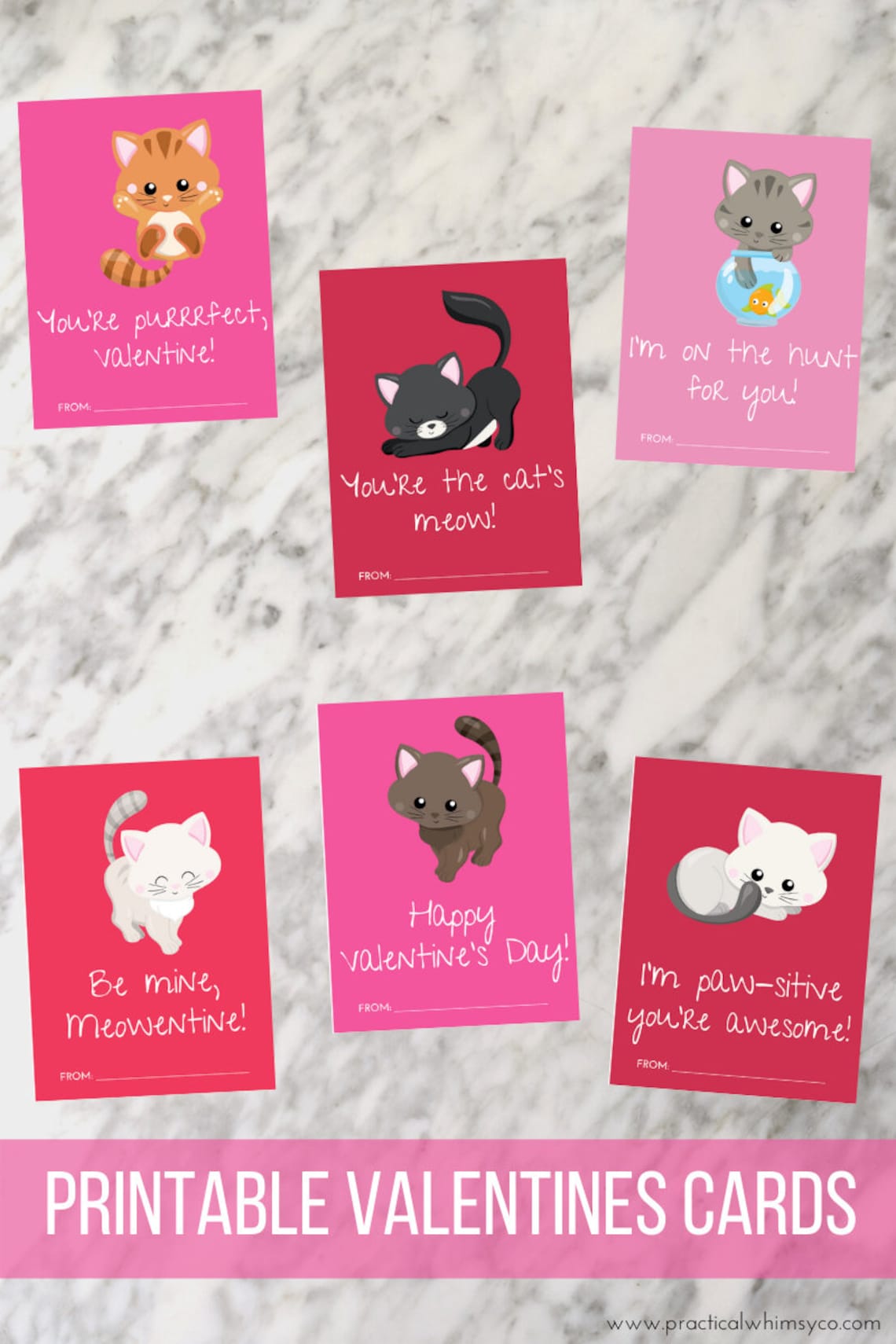 Cat Valentines Day Card for Kids, Kitten Printable Valentines Cards for ...