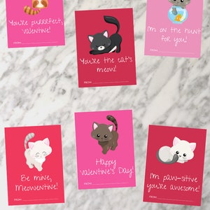 Cat Valentines Day Card for Kids, Kitten Printable Valentines Cards for ...