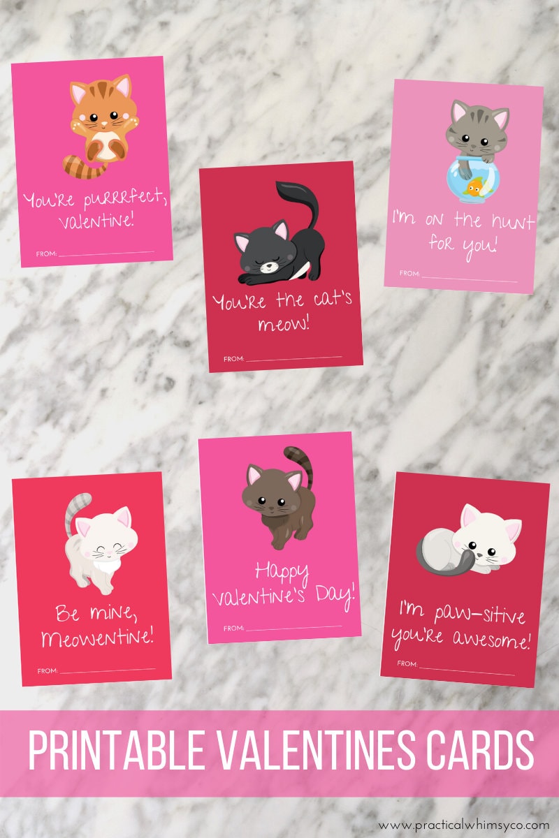 Cat Valentines Day Card for Kids, Kitten Printable Valentines Cards for ...