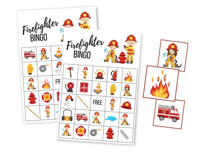 Firefighter BINGO Cards, Printable Fire Fighter Birthday Party Digital ...