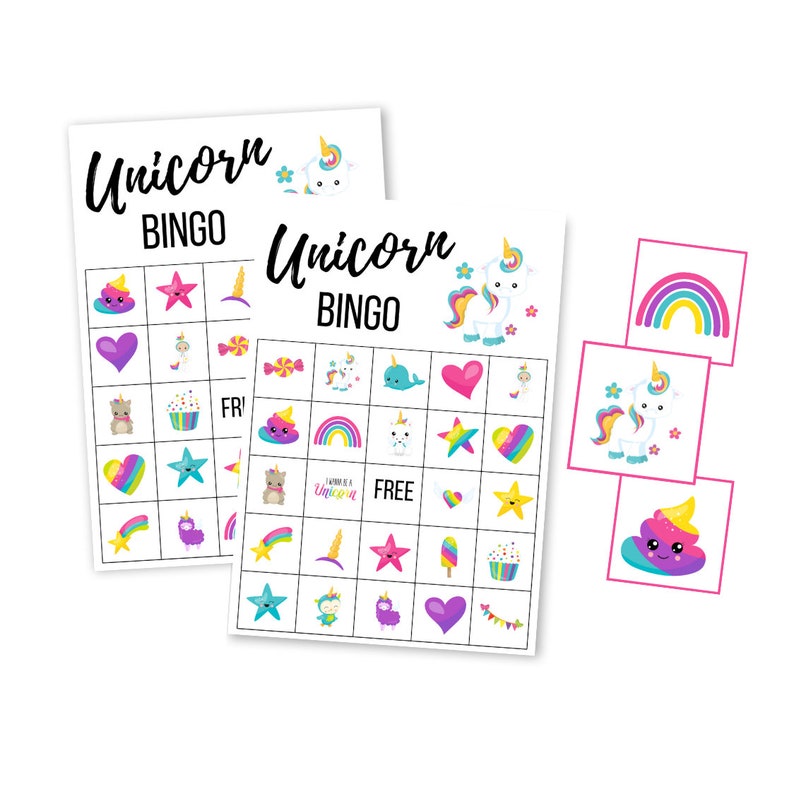 Printable Rainbow Unicorn BINGO Cards, Poop Emoji Digital Download Game ...