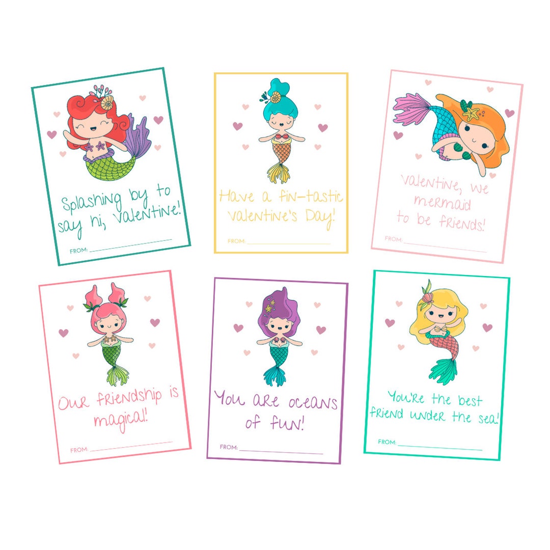Printable Mermaid Valentines Day Cards for Kids, Under the Sea Digital ...