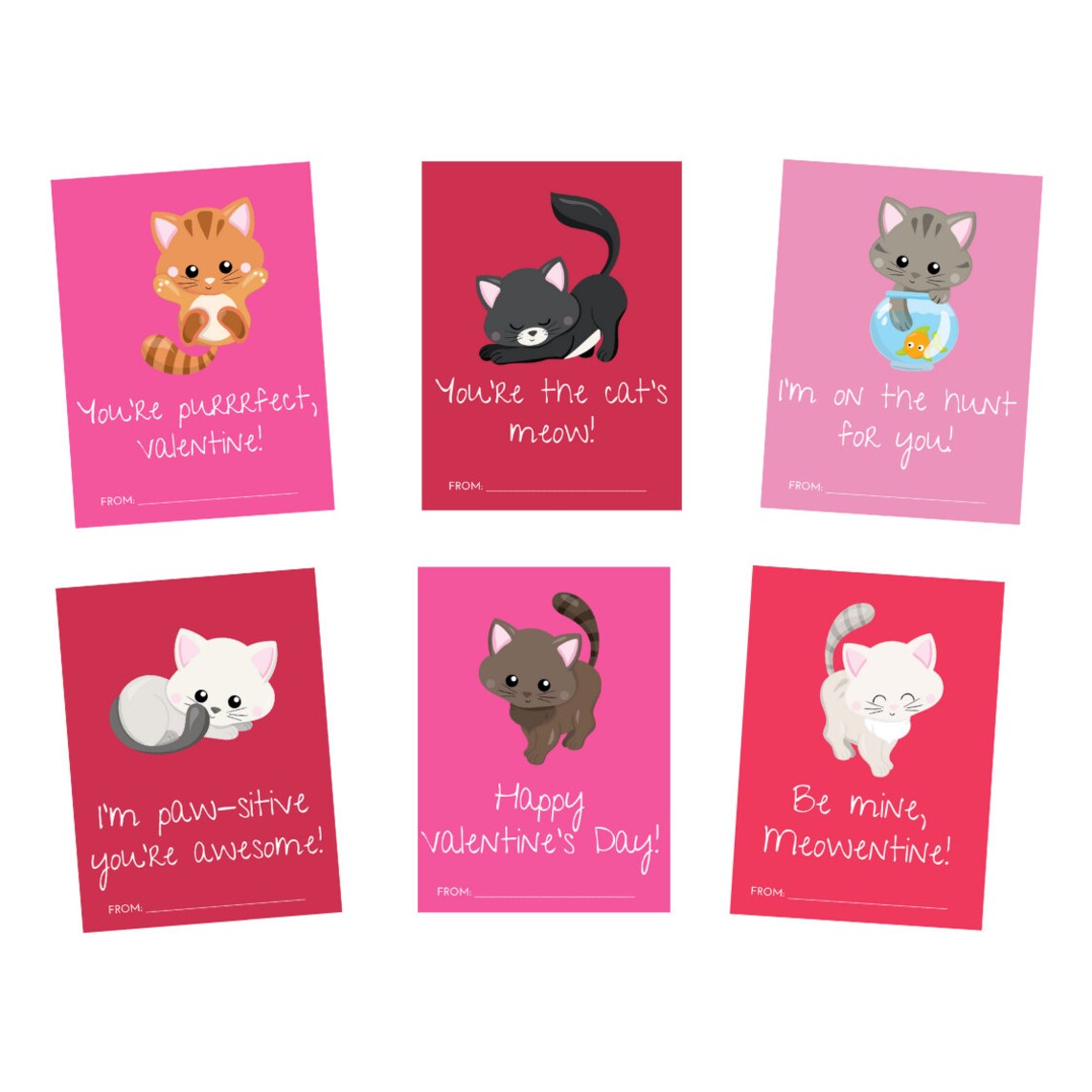 Cat Valentines Day Card for Kids, Kitten Printable Valentines Cards for ...