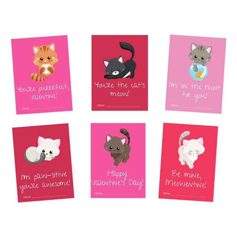 Cat Valentines Day Card for Kids, Kitten Printable Valentines Cards for ...