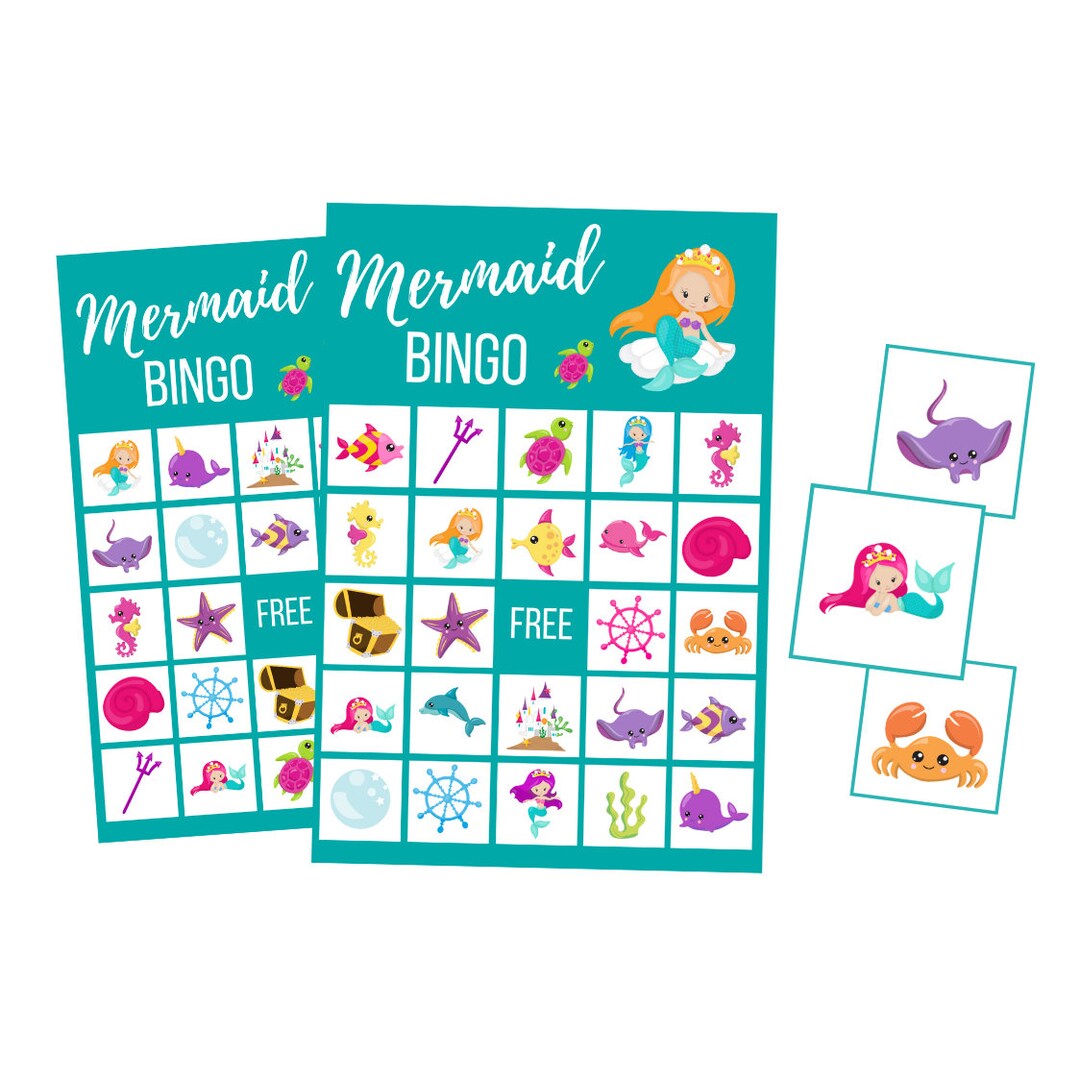 Printable Mermaid BINGO Cards, Under the Sea Birthday Party, Digital ...