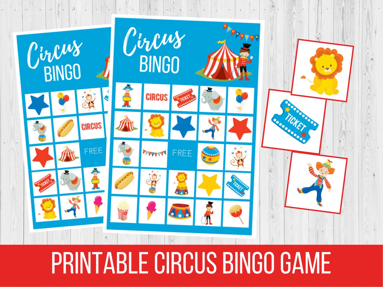 Printable Circus BINGO Game, Clown Instant Download, Animal Digital ...