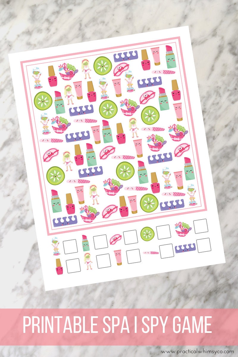 Printable Spa Party Seek and Find, I Spy Birthday Party Game for Kids ...