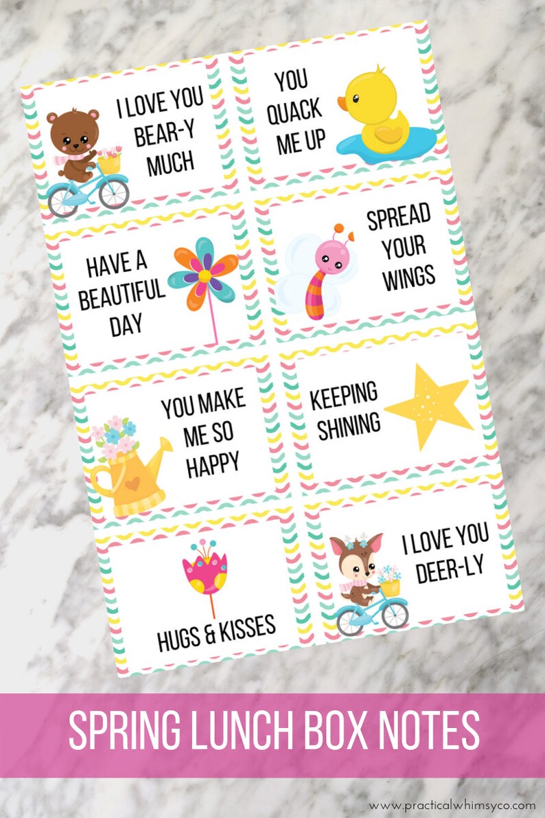 Printable Spring Lunch Box Notes for Kids, Easter Digital Download ...