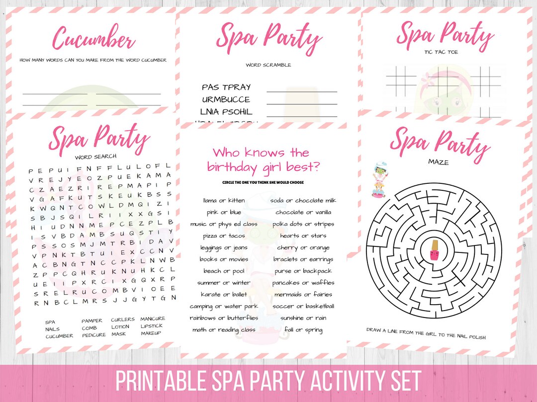 Spa Party Birthday Activity Set Printable - Etsy