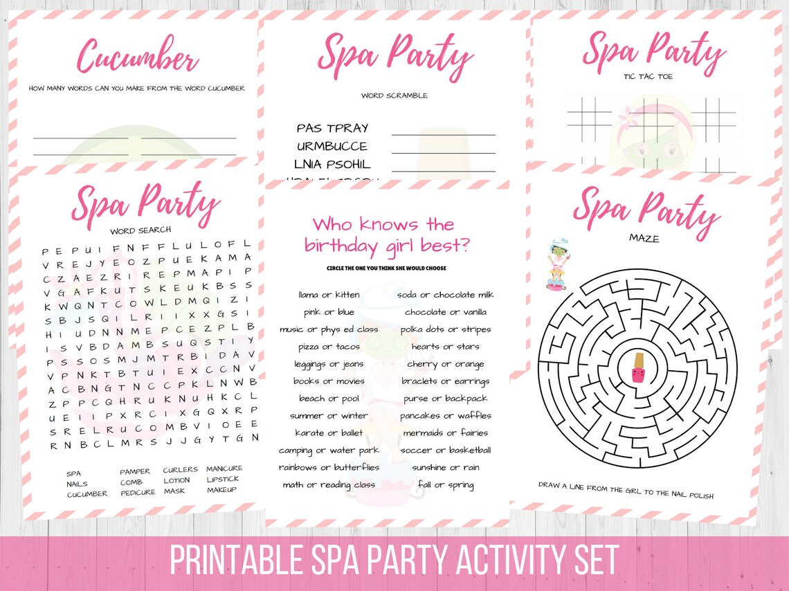 Spa Party Birthday Activity Set Printable for Kids, Girl Digital ...