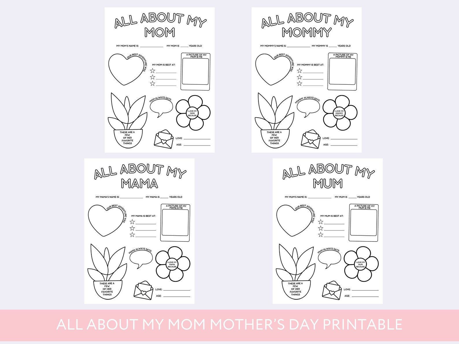 All About My Mom Mothers Day Printable, Happy Mothers Day Craft, Mom ...
