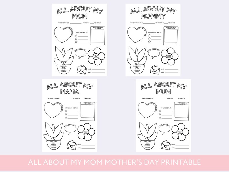 All About My Mom Mothers Day Printable, Happy Mothers Day Craft, Mom ...