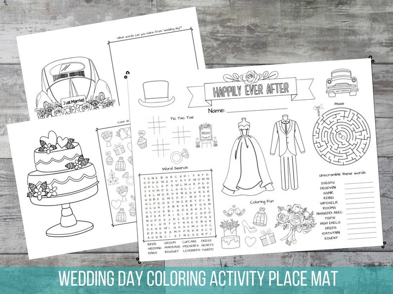 Printable Wedding Coloring Place Mat Reception Activity - Etsy