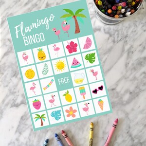 Printable Flamingo BINGO Game, Tropical Digital Download, Hawaii Luau ...