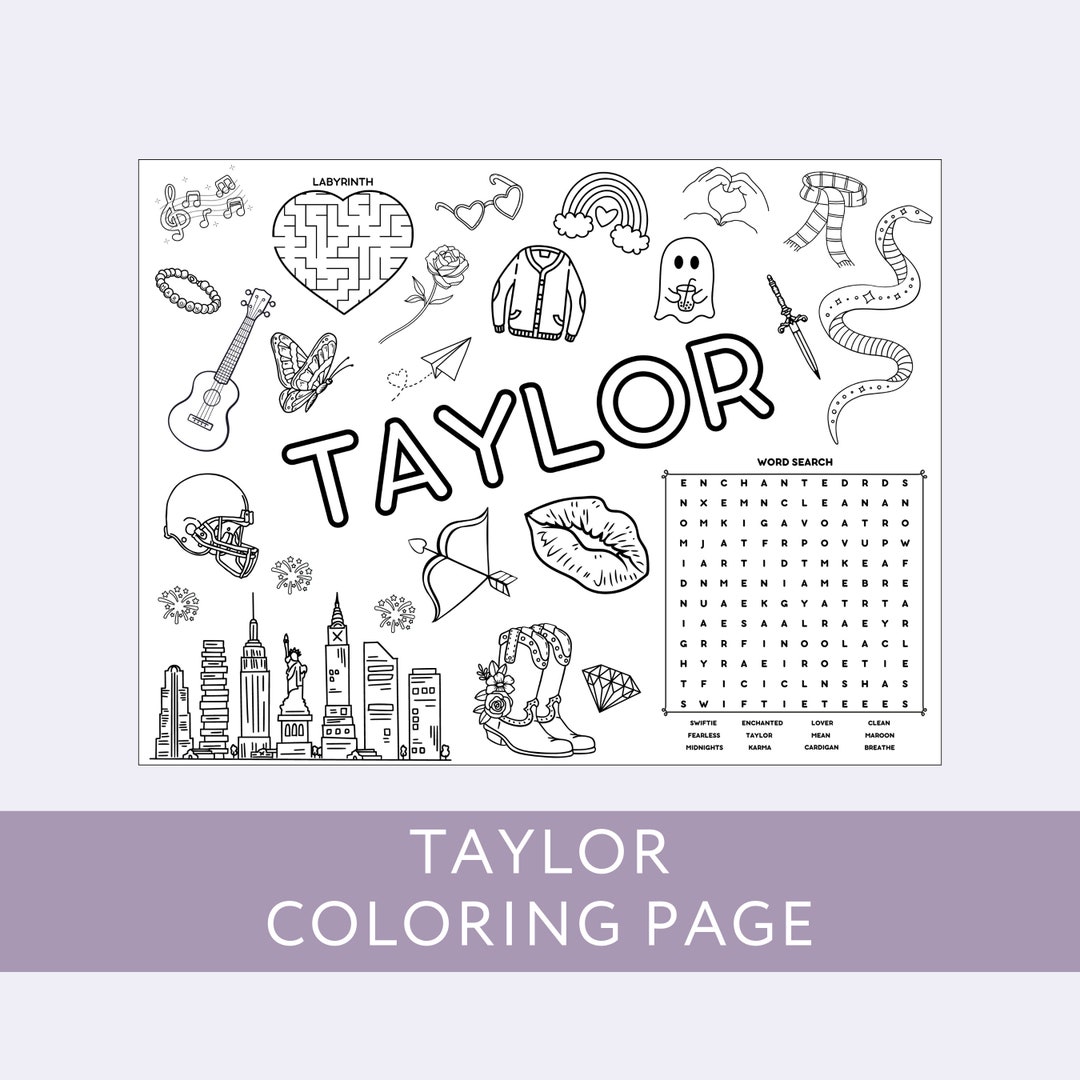Taylor Coloring Book, Adult Coloring Pages, Eras Tour Party, Word ...