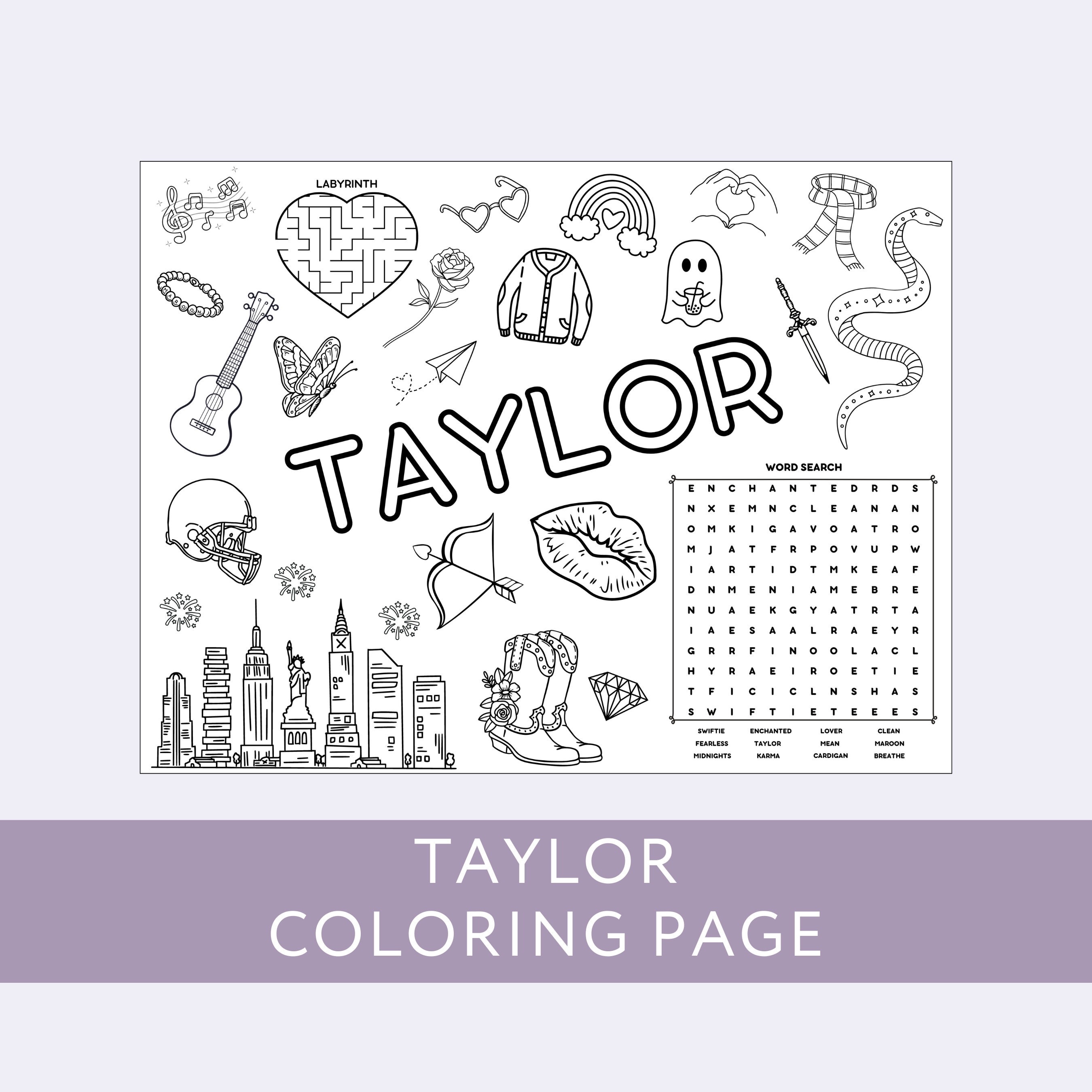 Taylor Coloring Book, Adult Coloring Pages, Eras Tour Party, Word ...