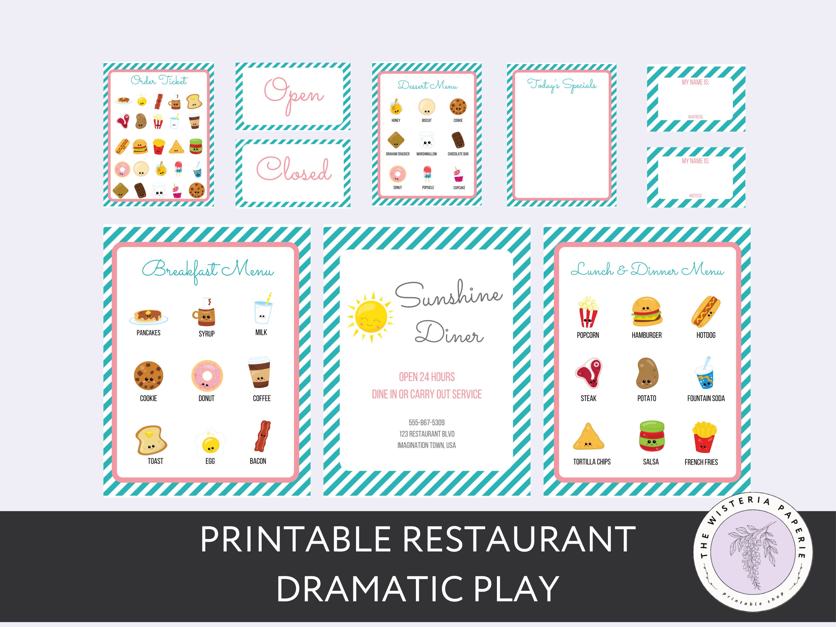 Printable Restaurant Dramatic Play, Pretend Play Diner Digital Download ...
