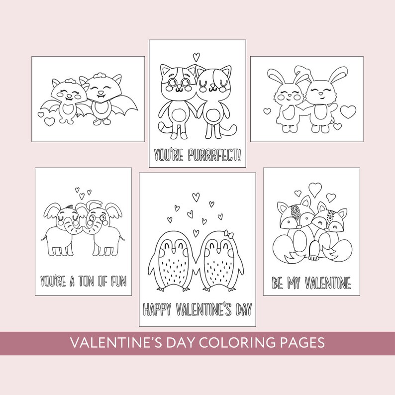 Valentine's Day Coloring Pages for Kids, Valentine Party Activity - Etsy