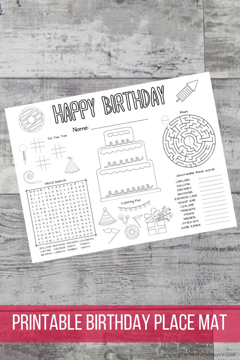 Printable Happy Birthday Coloring Place Mats for Kids Party - Etsy