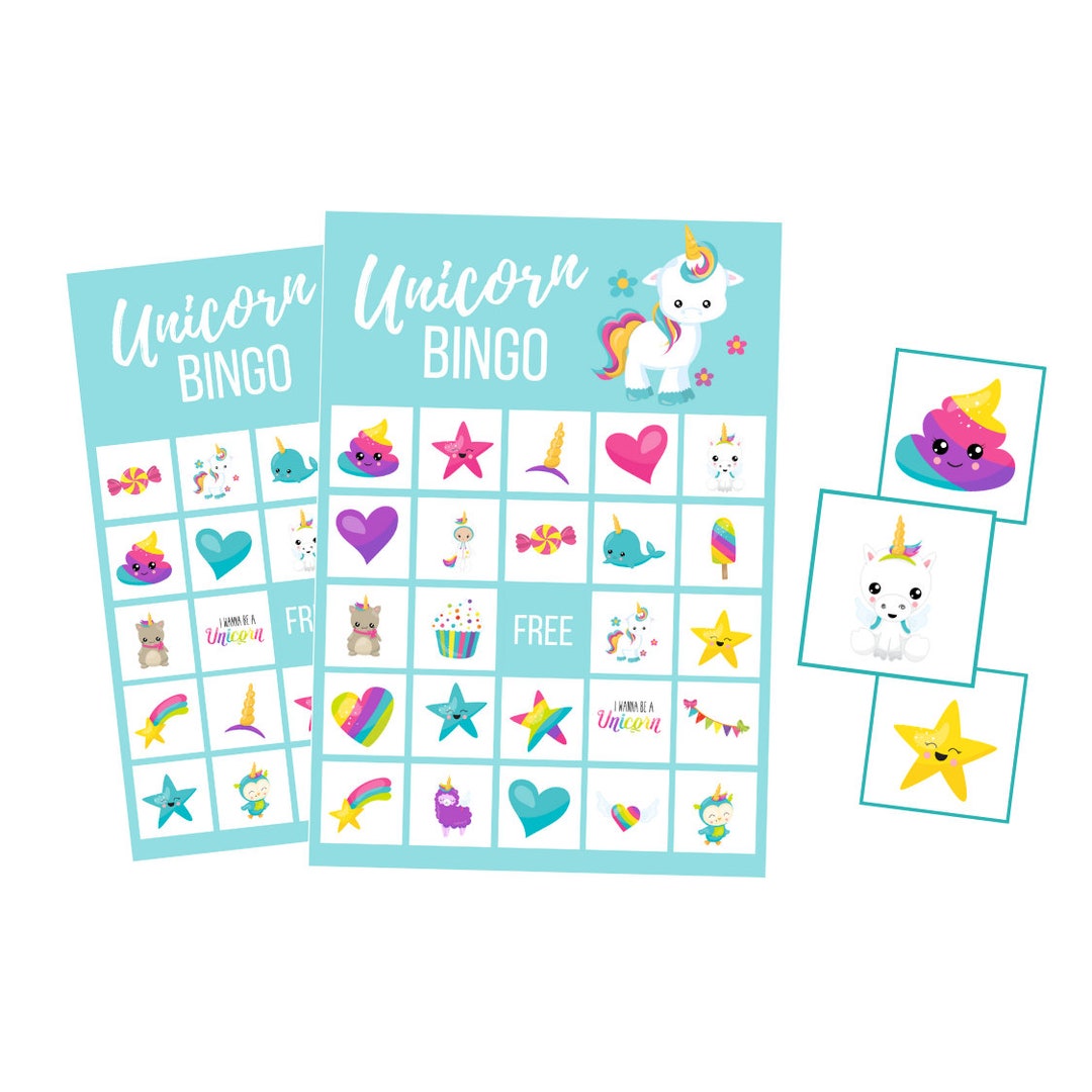 Printable Rainbow Unicorn BINGO Cards, Kid Birthday Party Digital ...
