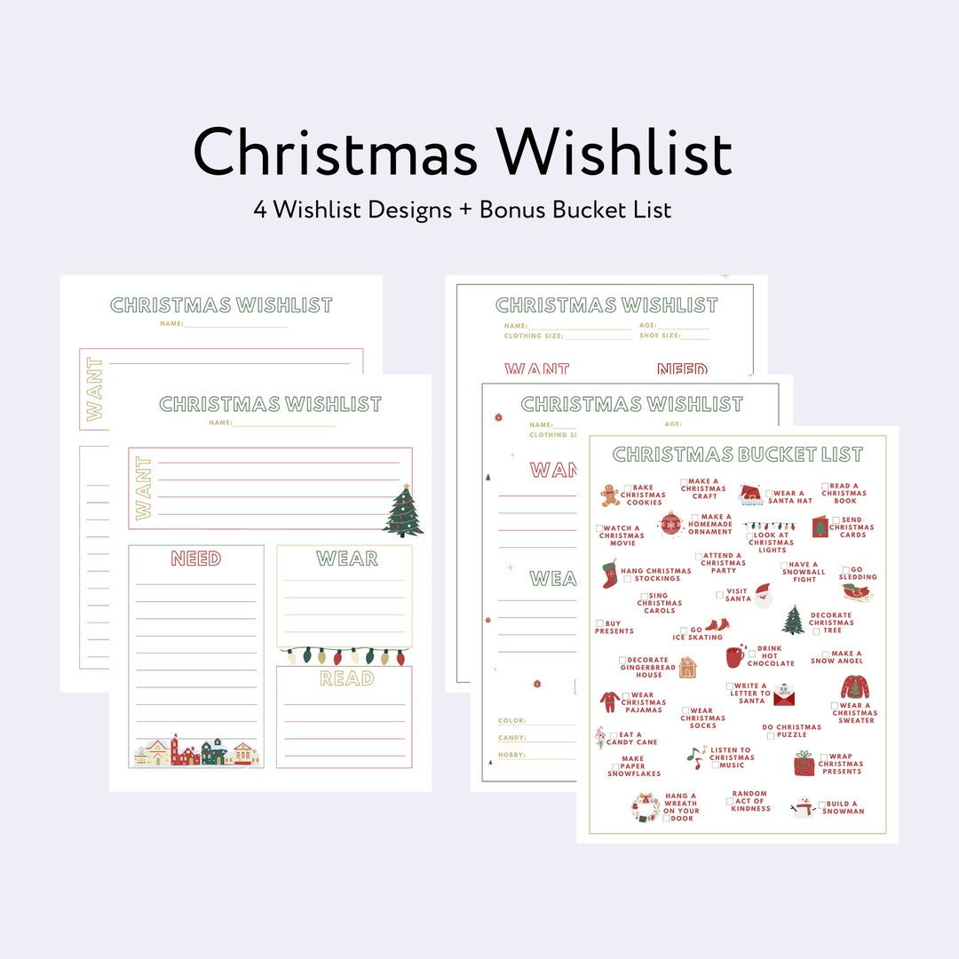 Printable Christmas Wish List, Kids Gift Wish List, Christmas Bucket ...