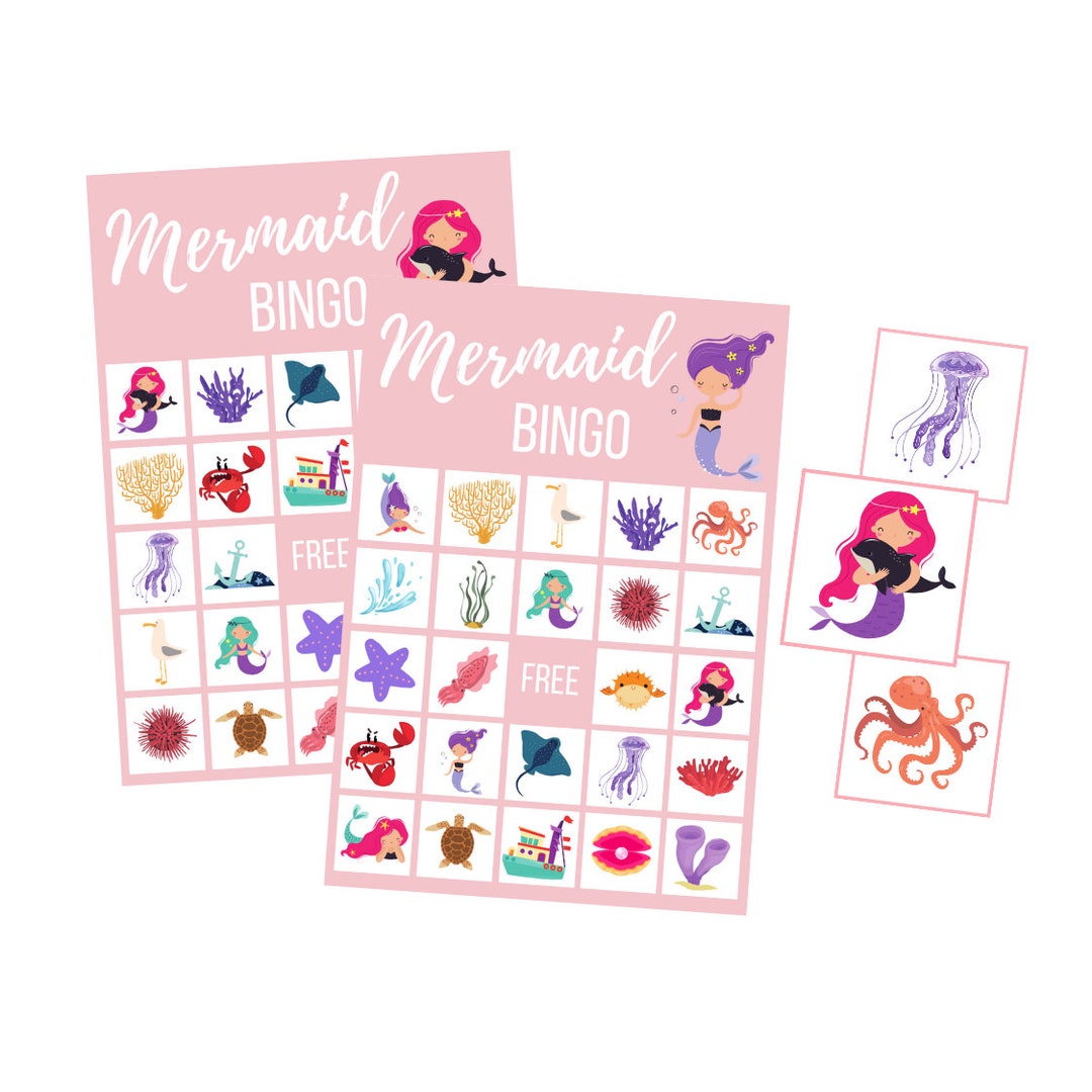 Mermaid BINGO Game, Kawaii Ocean Instant Download, Under the Sea ...